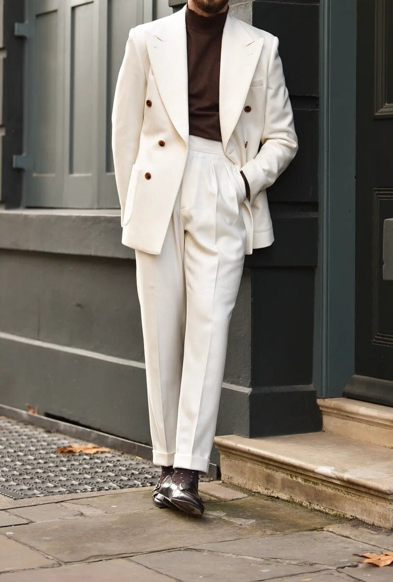 Customize Men 2pc Pant Coat Peak Lapel Double Breasted Patch - Etsy UK