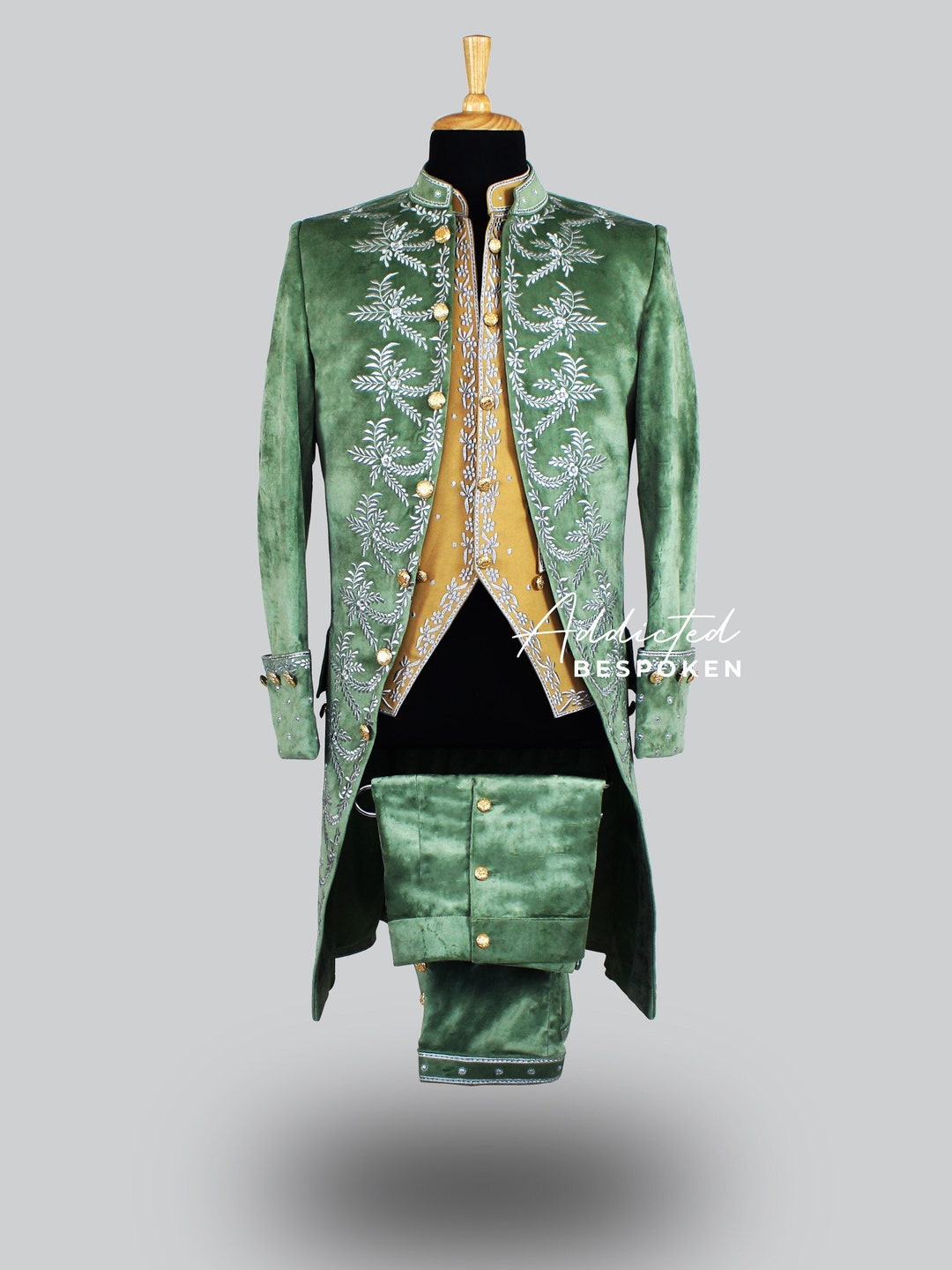 Men's Custom-made Designer Green Victorian 3-piece Historical Suit ...