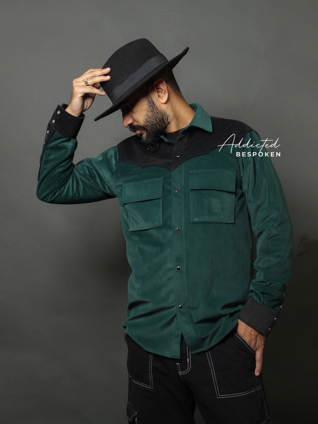 Men's Cowboy Western Green Shirt Bull Embroidered Snap Buttons Flap ...