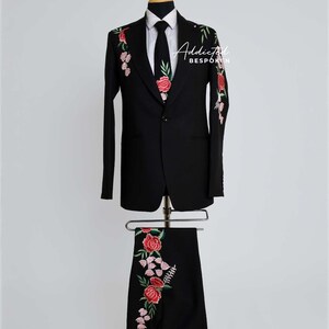 Men's Custom Made Black 2 Piece Suit Cotton Western Designer Flora ...