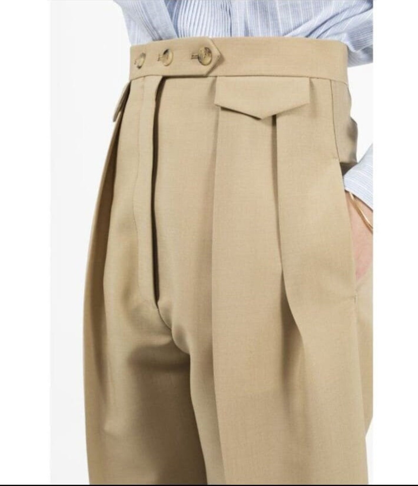 Women Beige Cotton High Waist Gurkha Trouser Button Closure - Etsy