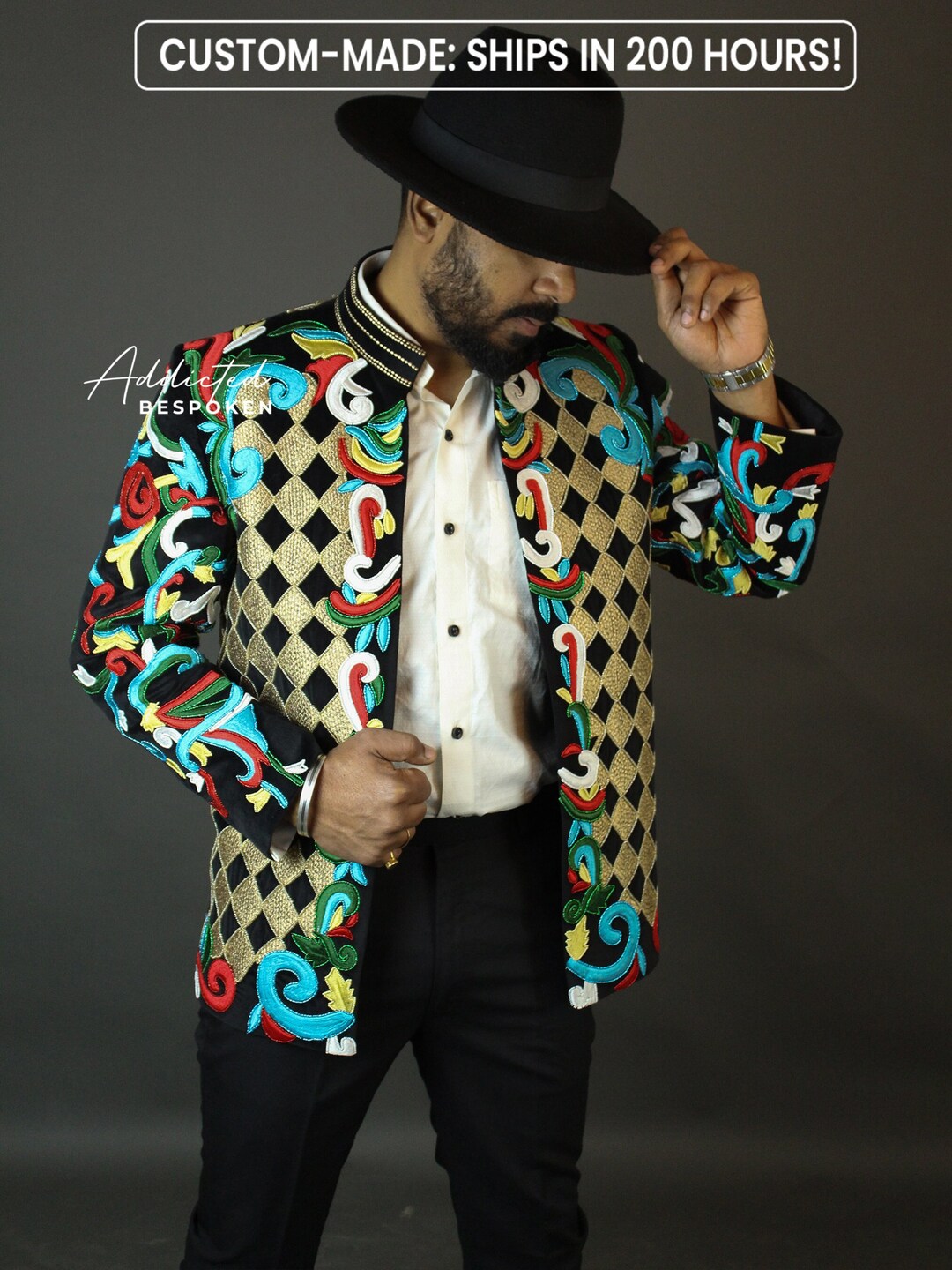 Men Bespoke Black Velvet Embroidered Blazer Mexican Style Jacket ...