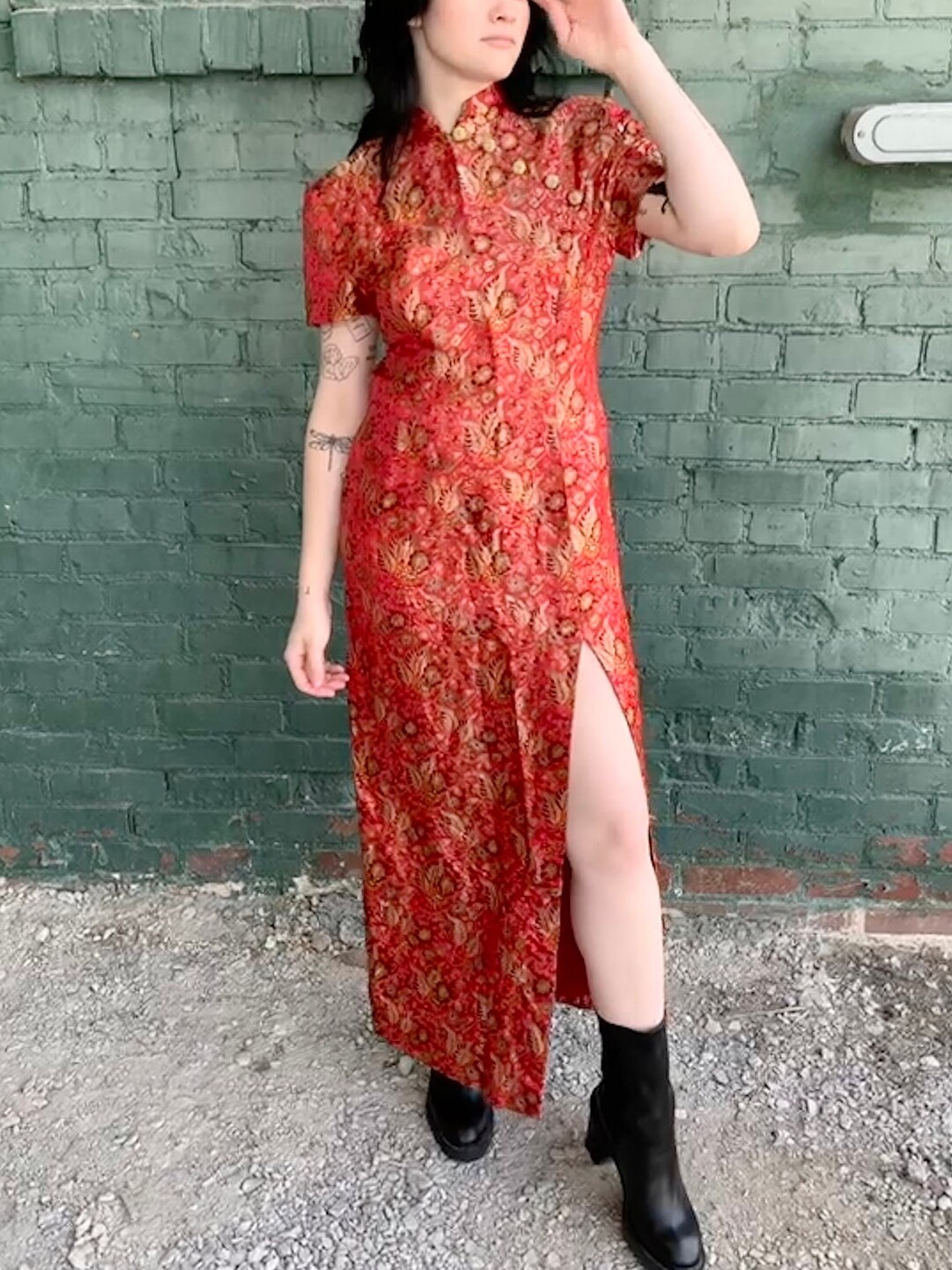 Vintage Red Gold High Slit Cheongsam Dress / Size M 6-10 - Etsy