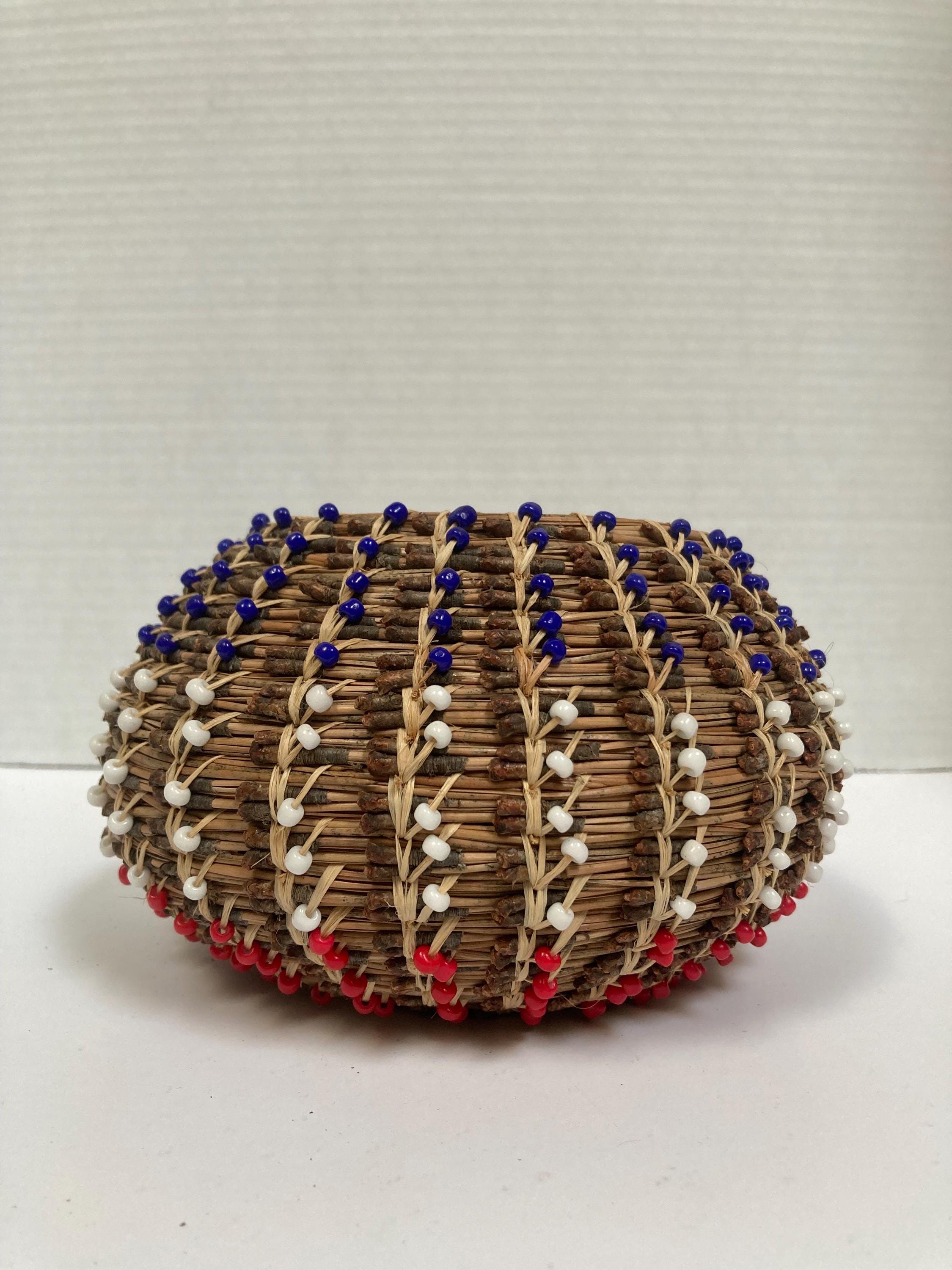 Handmade Pine Needle Basket With Raffia and Glass Beads - Etsy
