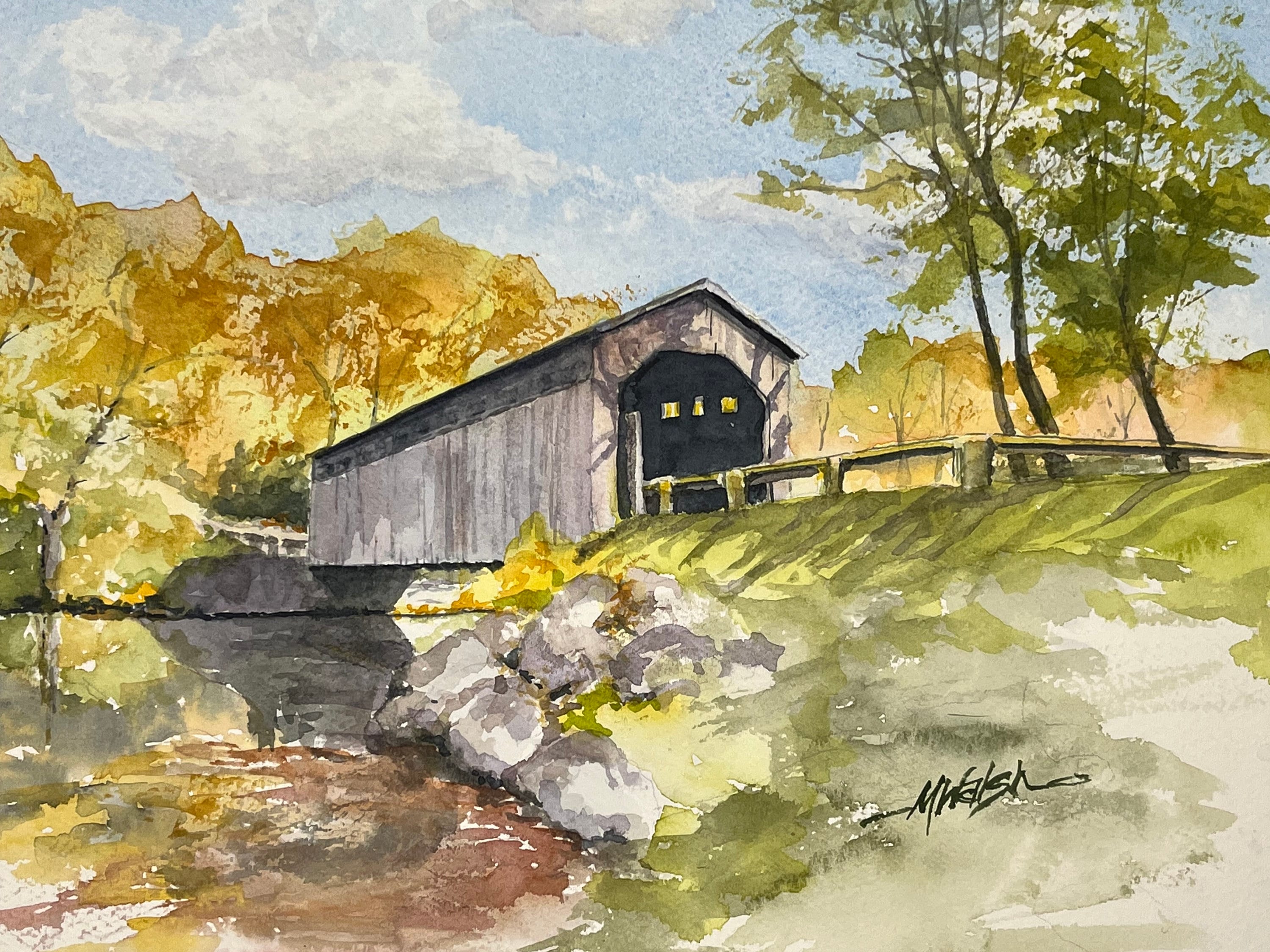 Covered Bridge Watercolor - Etsy