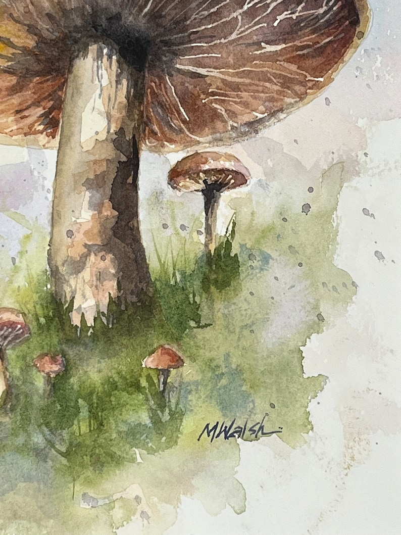 Whimsical Mushroom Watercolor Painting: Fall Decor, Signed Original Art ...