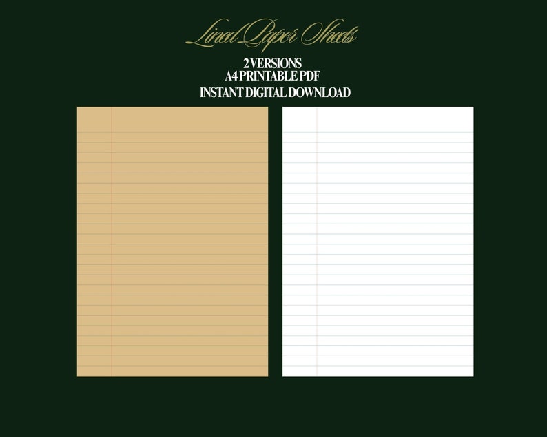 Printable Lined Paper Sheet Instant Digital Download File A4 PDF ...