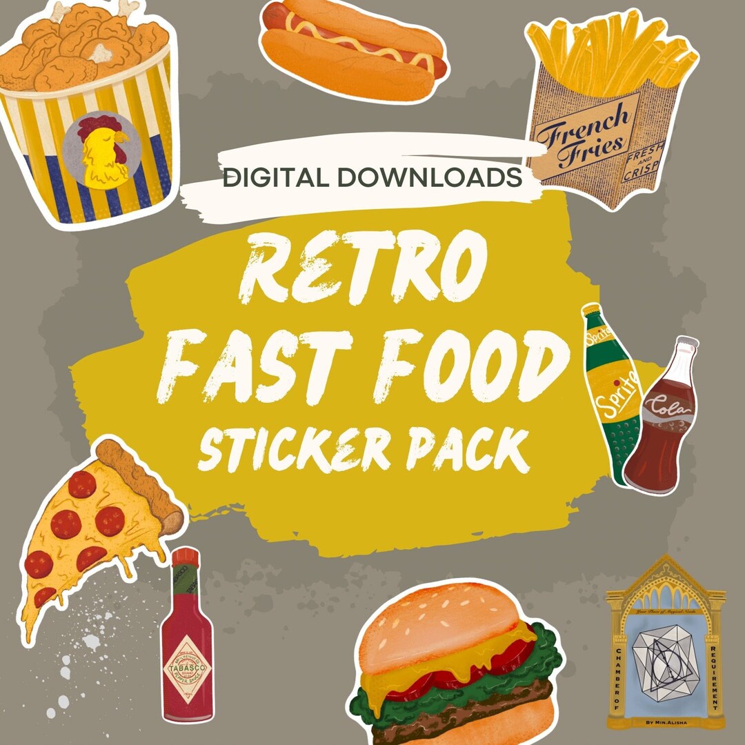 Retro Fast Food Sticker Pack Digital Sticker Journaling Cute Stickers ...