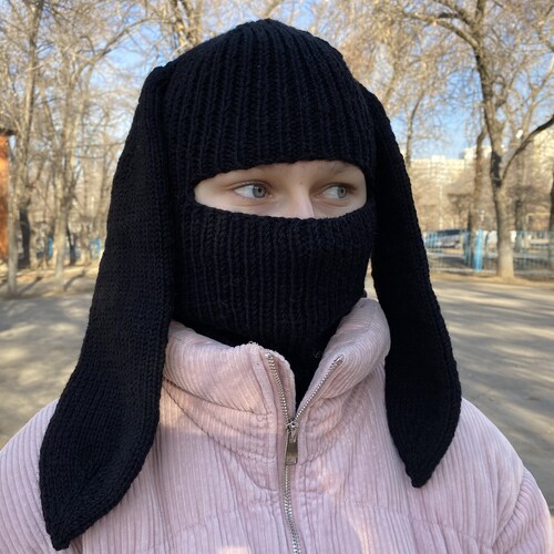 Adult Bunny Balaclava Hat Knitted Bunny Hood Rabbit Ear Hat - Etsy