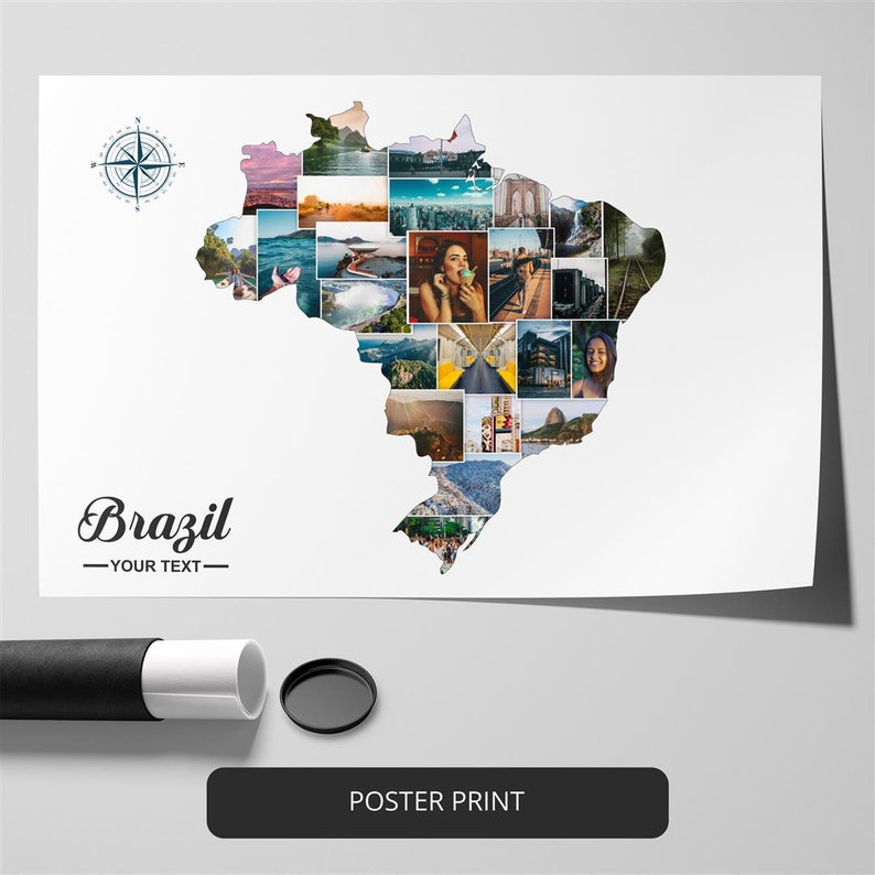 Personalized Brazil Map, Photo Collage Map of Brazil, Brazil Country ...
