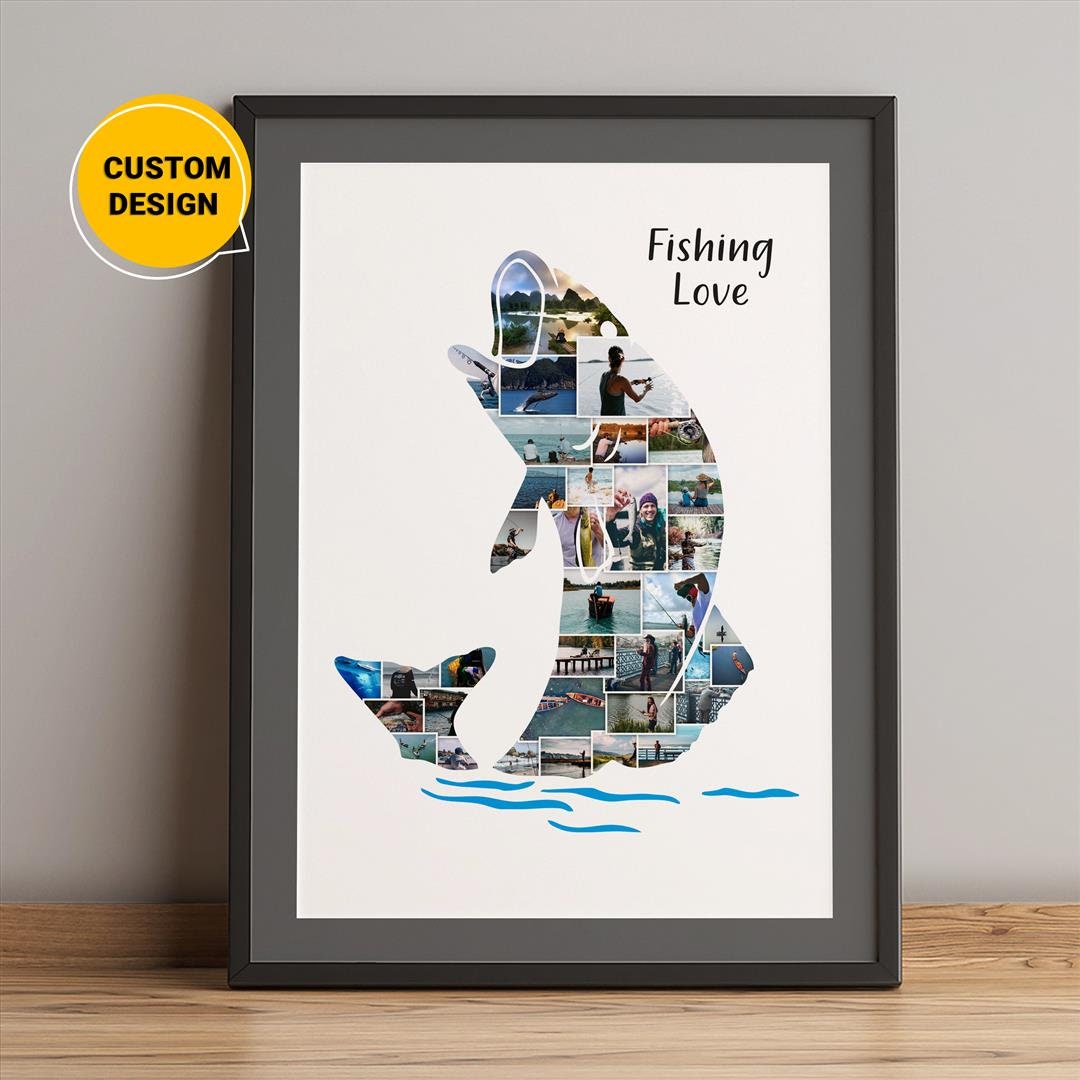 Bass Fish Photo Collage, Fishing Picture Collage, Fishing Poster ...