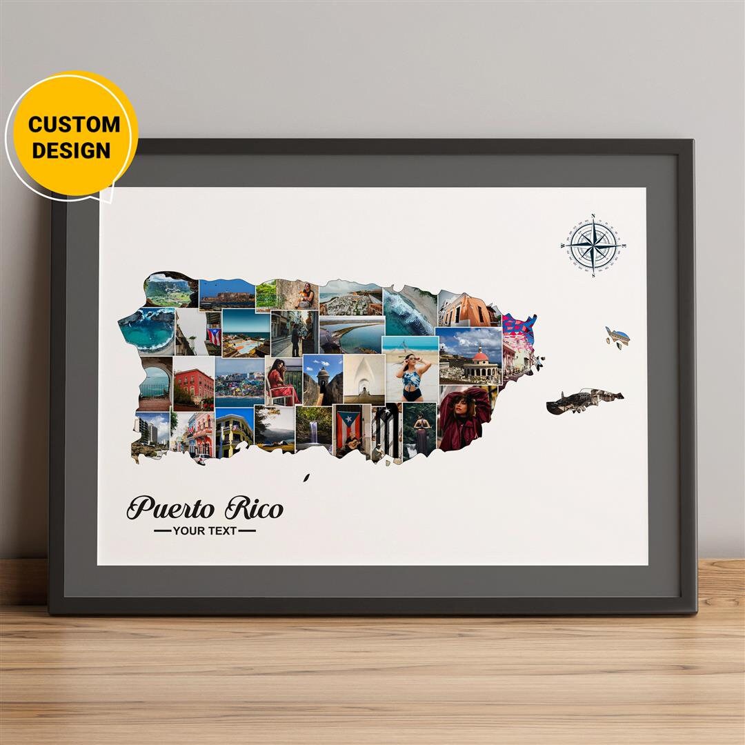 Custom Puerto Rico Map, Photo Collage Map of Puerto Rico, Puerto Rico ...