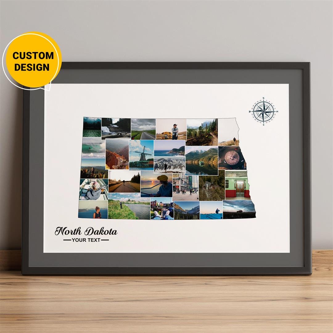 Personalized North Dakota Map, Photo Collage Map of North Dakota, North ...
