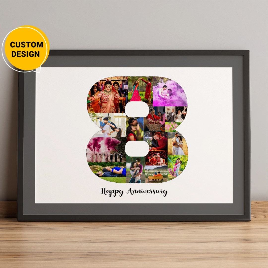 Custom Photo Collage 8th Anniversary Gift, Photo Collage 8 Year Wedding ...