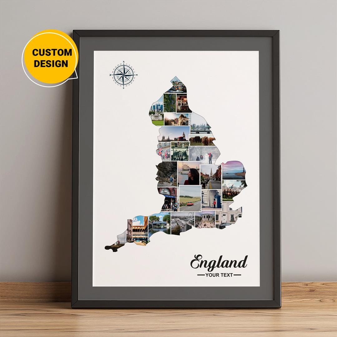 Custom England Map, Photo Collage Map of England, Picture Map of New ...