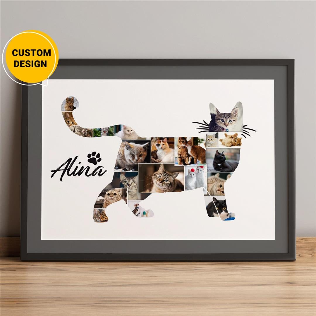 Personalized Cat Photo Collage, Cat Owner Gifts, Cat Gifts for Her, Cat ...