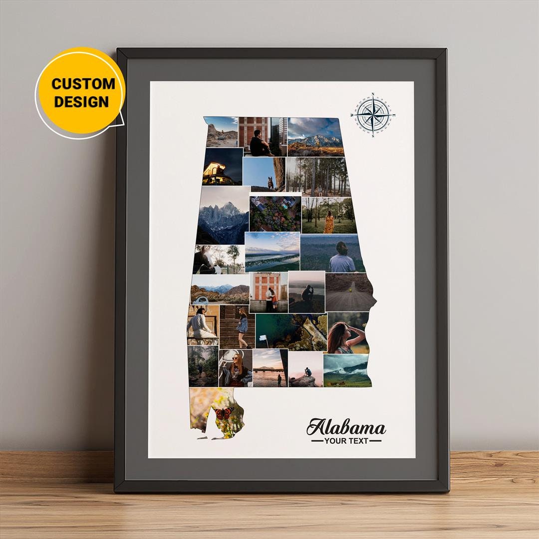 Customized Alabama Map, Photo Collage Map of Alabama, Map Collage of ...