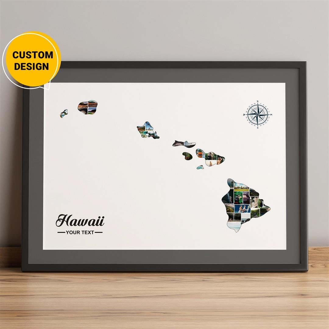 Personalized Hawaii Map Photo Collage Gifts, Hawaii Islands Map Gifts ...