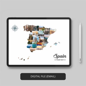 Custom Photo Spain Map, Collage Map of Spain, Map of Spain With Cities ...