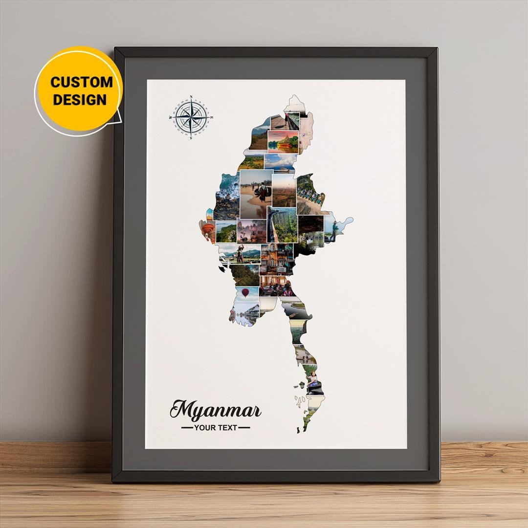 Custom Myanmar Map, Photo Collage Map of Myanmar, Myanmar Country Map ...
