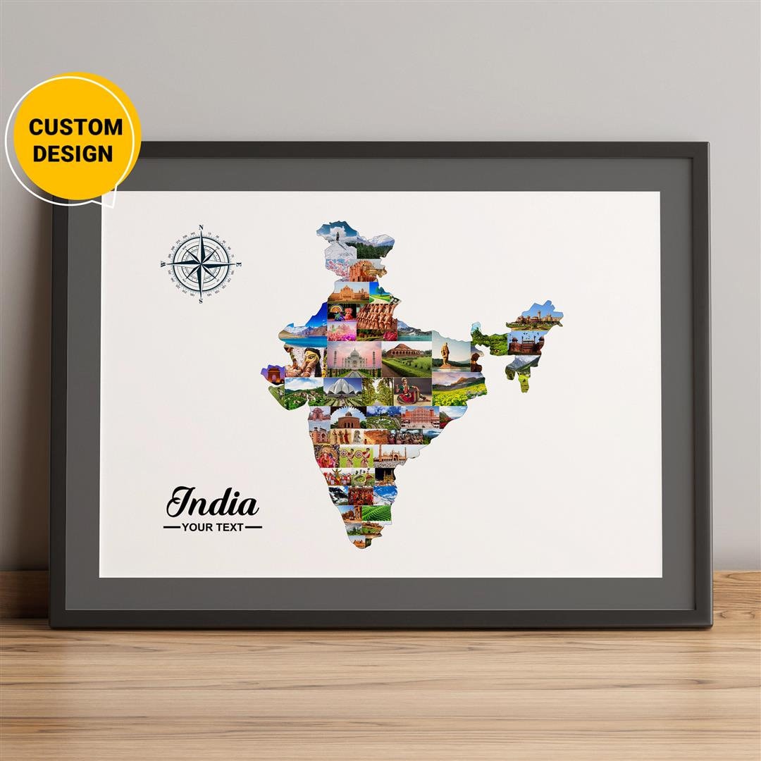 Custom India Map, Photo Collage Gift of India, Map of of India, Indian ...