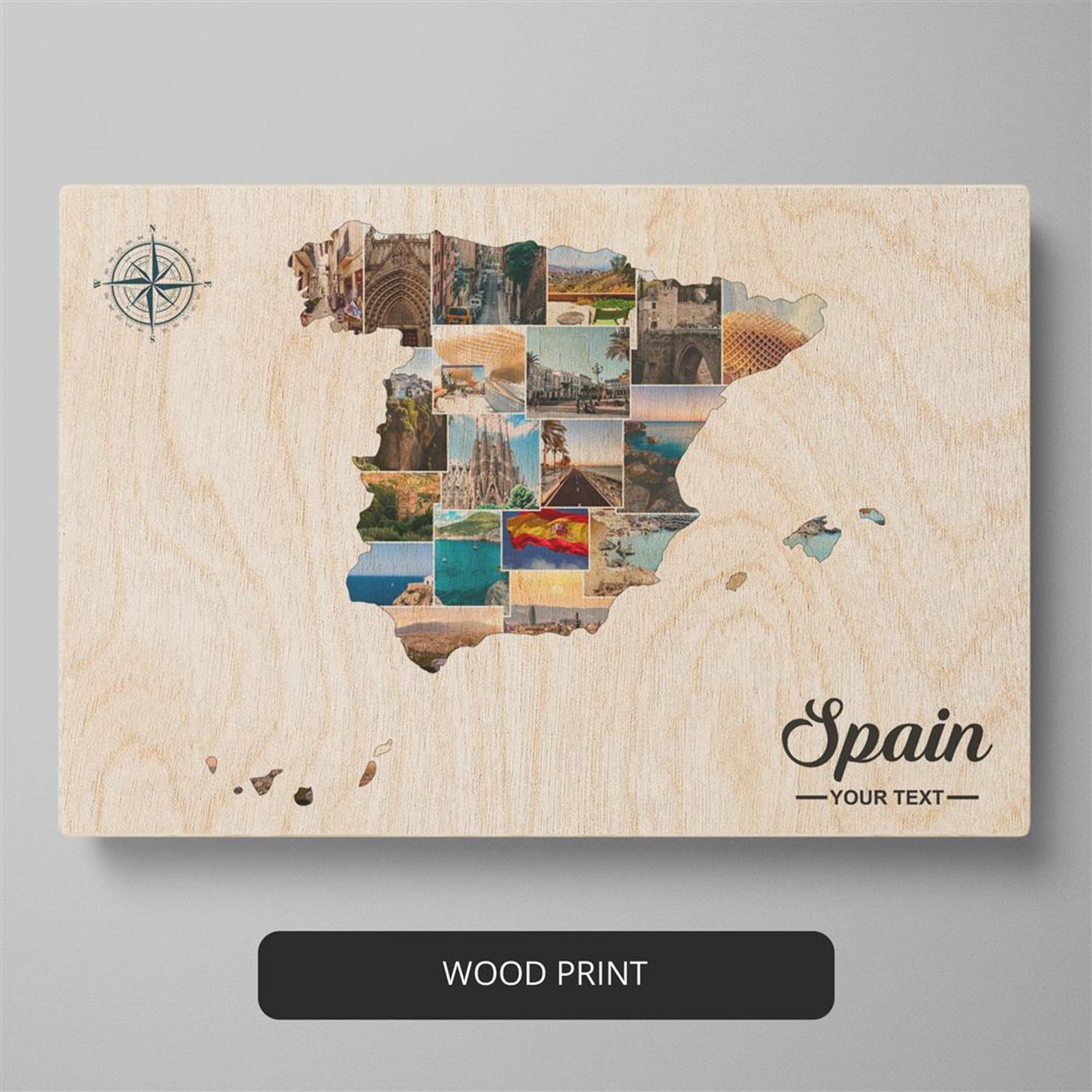 Custom Photo Spain Map, Collage Map of Spain, Map of Spain With Cities ...