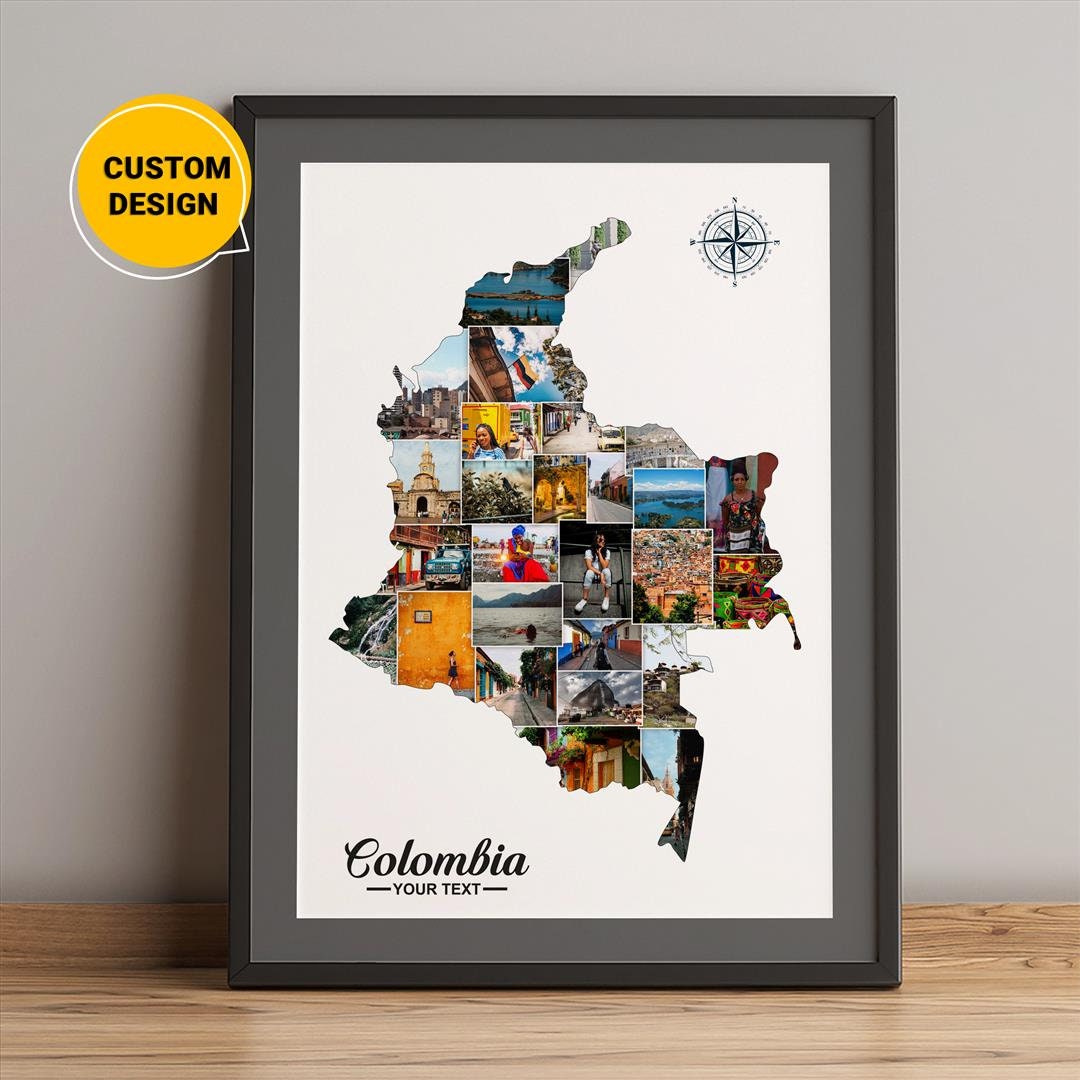 Custom Photo Collage Colombia Map, Picture Collage Map of Colombia ...