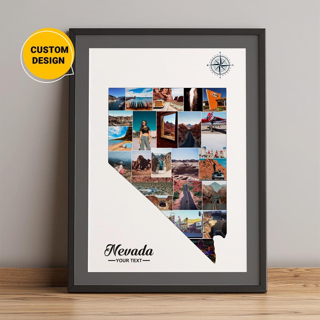 Custom Photo Collage Nevada Map, Picture Collage Map of Nevada, Map of ...