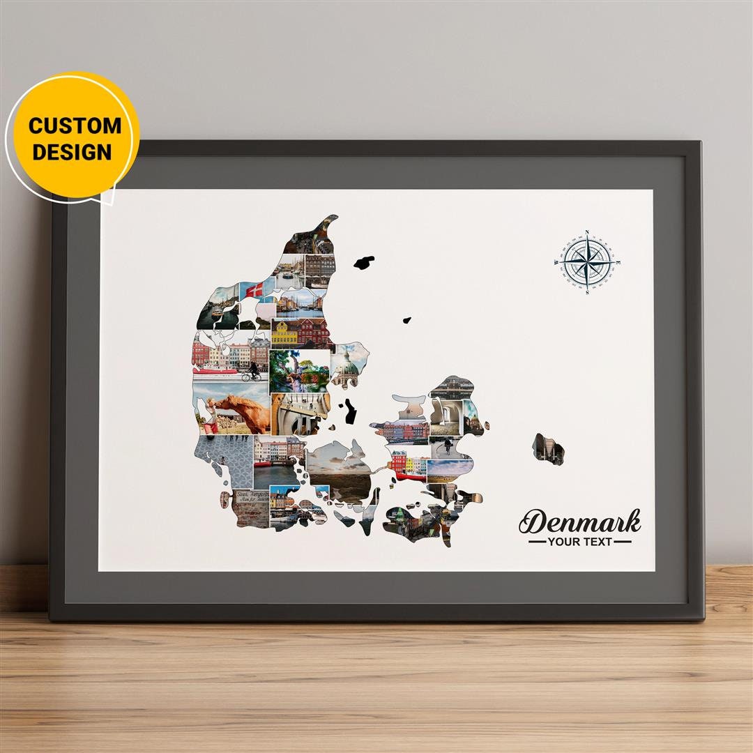 Personalzied Denmark Map, Map of Denmark Photo Collage Gifts, Denmark ...