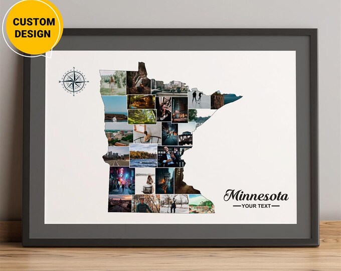 Personalized Minnesota Map Photo Collage Gifts, Minnesota County Map ...