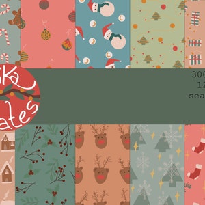 10x Christmas Seamless Digital Pattern, Boho, Pastel, Scrapbooking ...