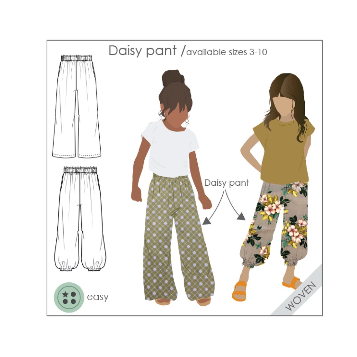 Girls Pant- PDF Pattern, Sewing Pattern, Sew for Girls, Pdf Pattern ...