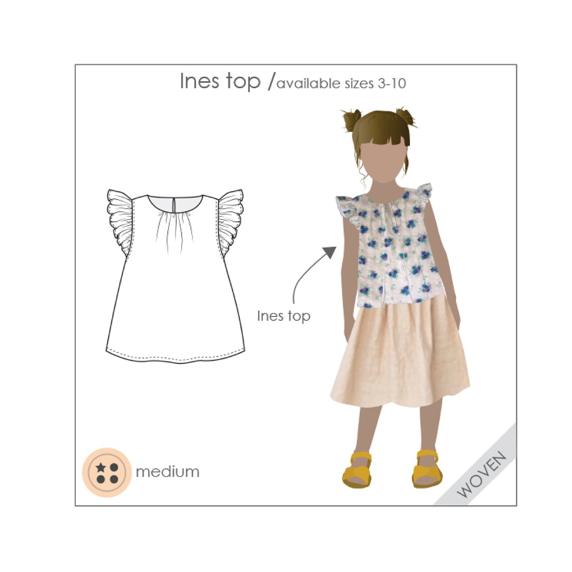 Girls Top - PDF Pattern, Sewing Pattern for Girls, Sewing Pattern for ...