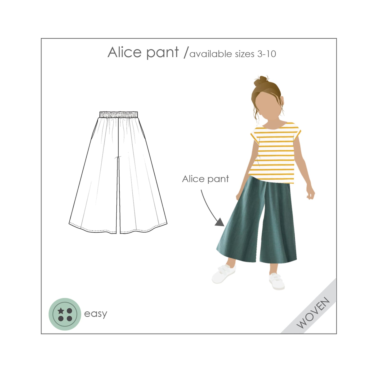 Girls Ankle Crop Wide Leg Pant PDF Pattern, Sewing Pattern, Girls ...