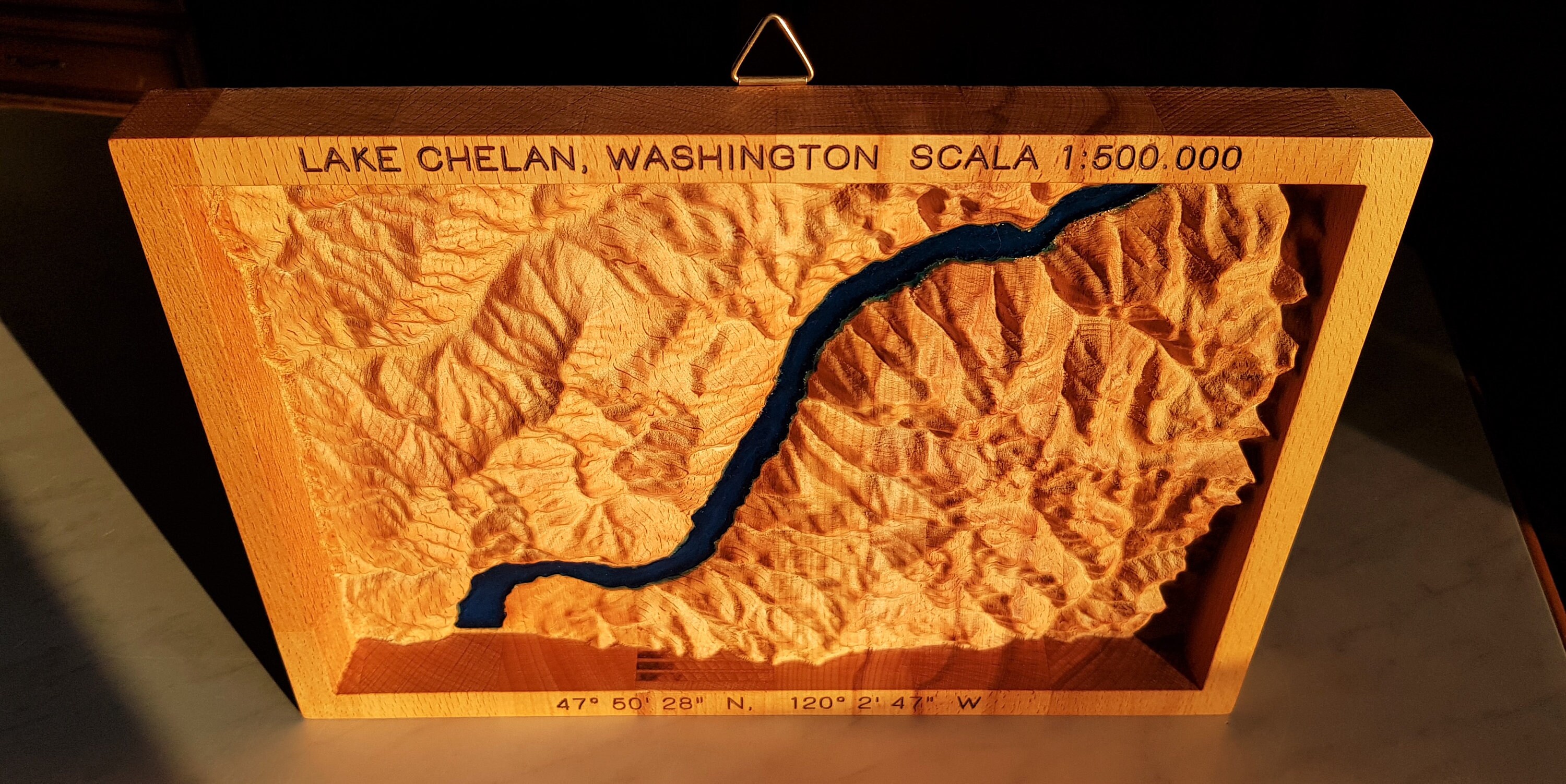 Map Picture/geographical Map Lake Chelan, in Beech Wood and Epoxy Resin ...