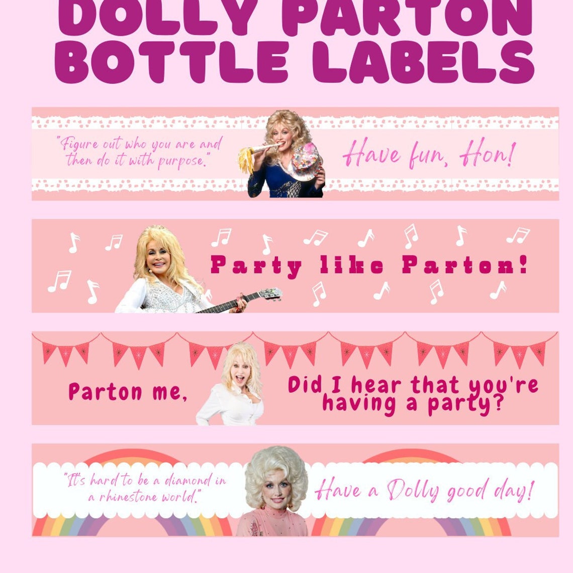 Dolly Party Bottle Labels Digital Download - Etsy