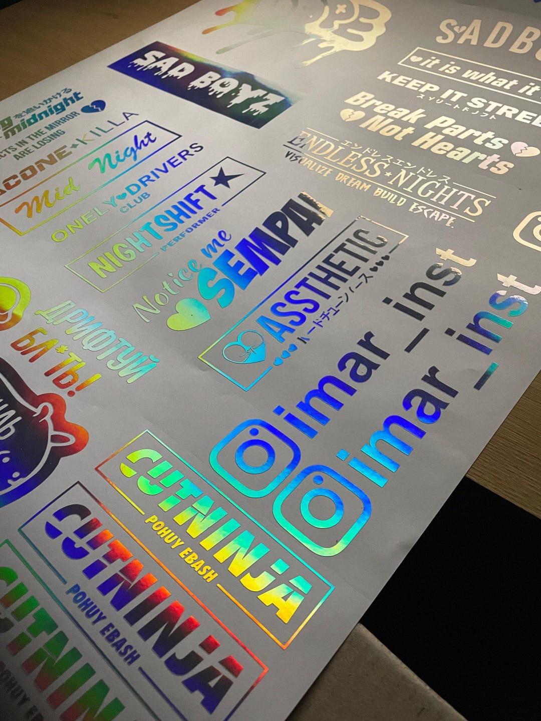 Custom Oil Slick Decal Sticker Logo - Any Text or Silhouette Image ...