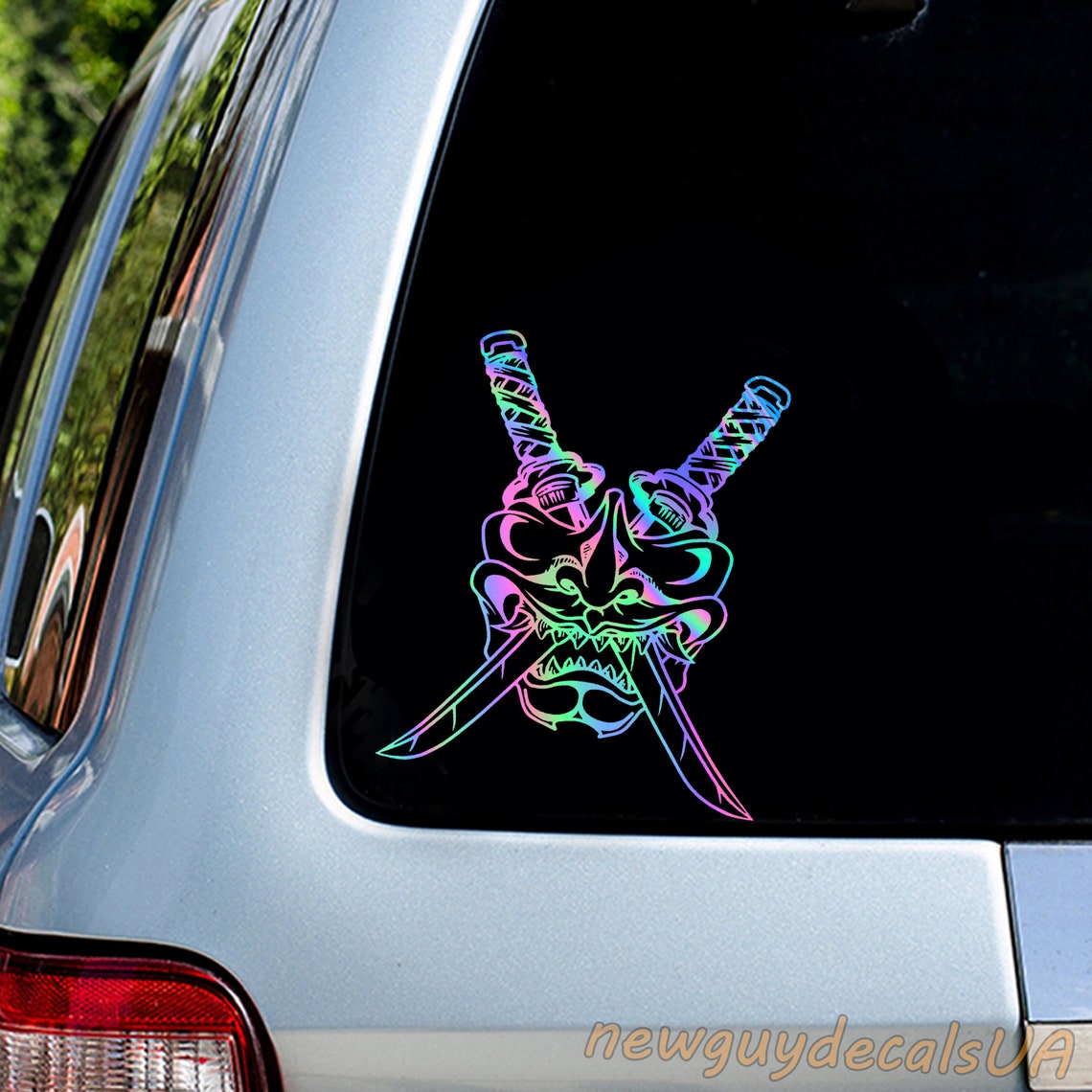 Samurai Katana JDM Oil Slick Sticker Oni Mask Anime Decal | Etsy