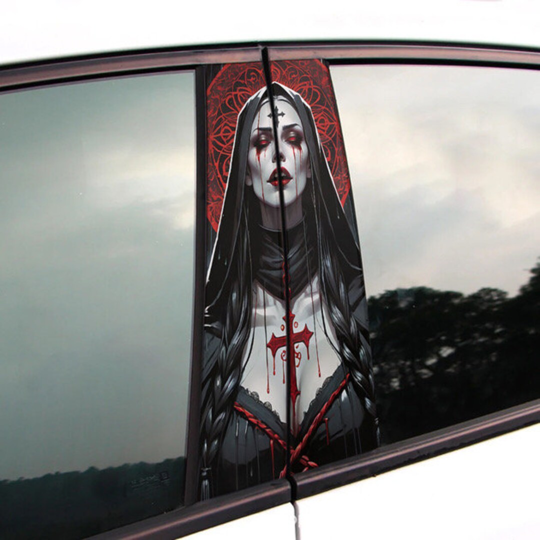 Gothic Car Doors Pillar Decal, Dark Female Character Sticker, Unique ...