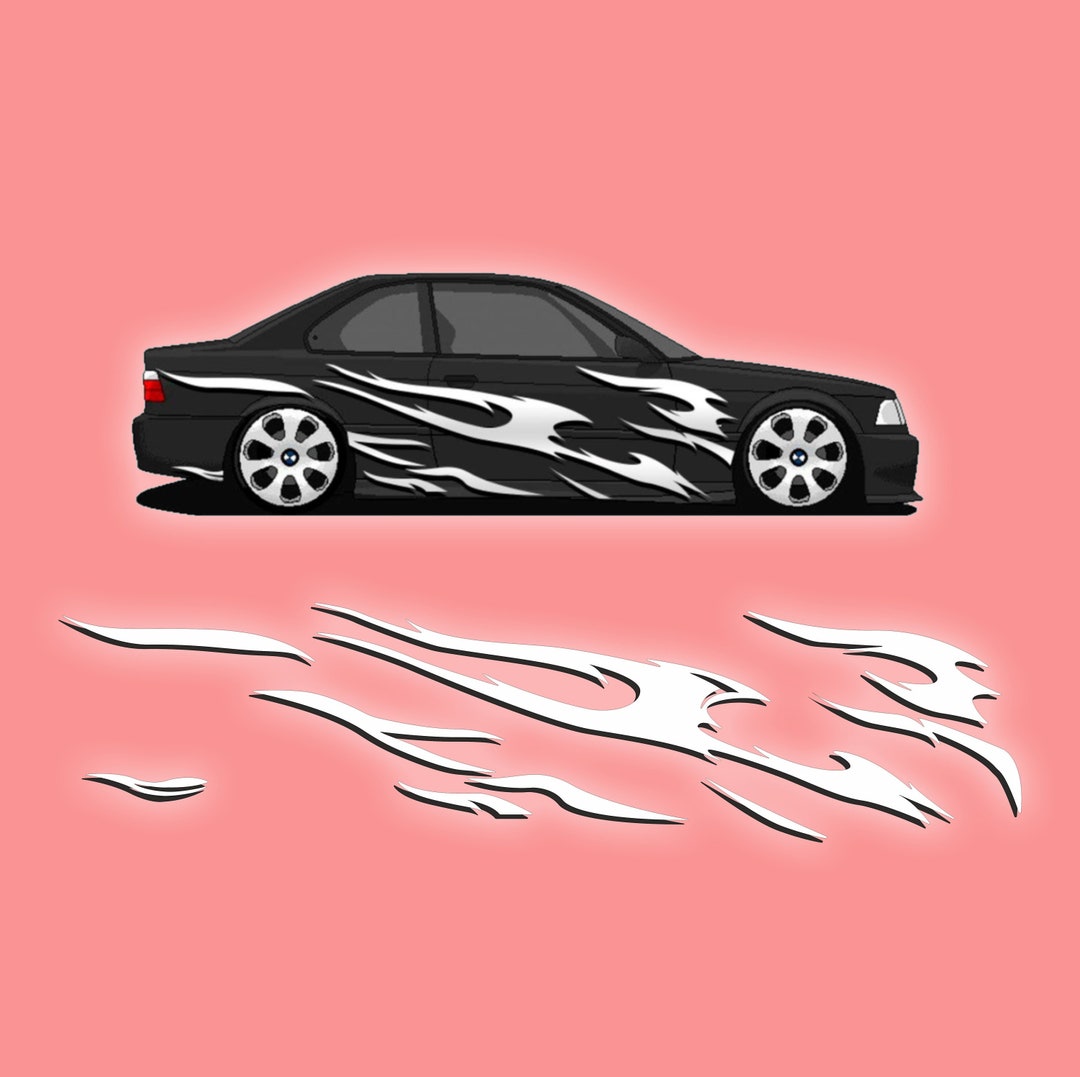 Flames Livery Car Side Sticker, Custom Vehicle Wrap for Race Car Drift ...