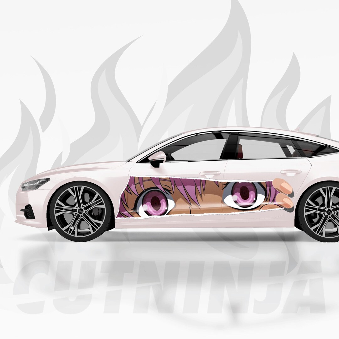 Anime Girl Eyes Peeking Out Car Livery Graphics, Kawaii JDM Car Decal ...