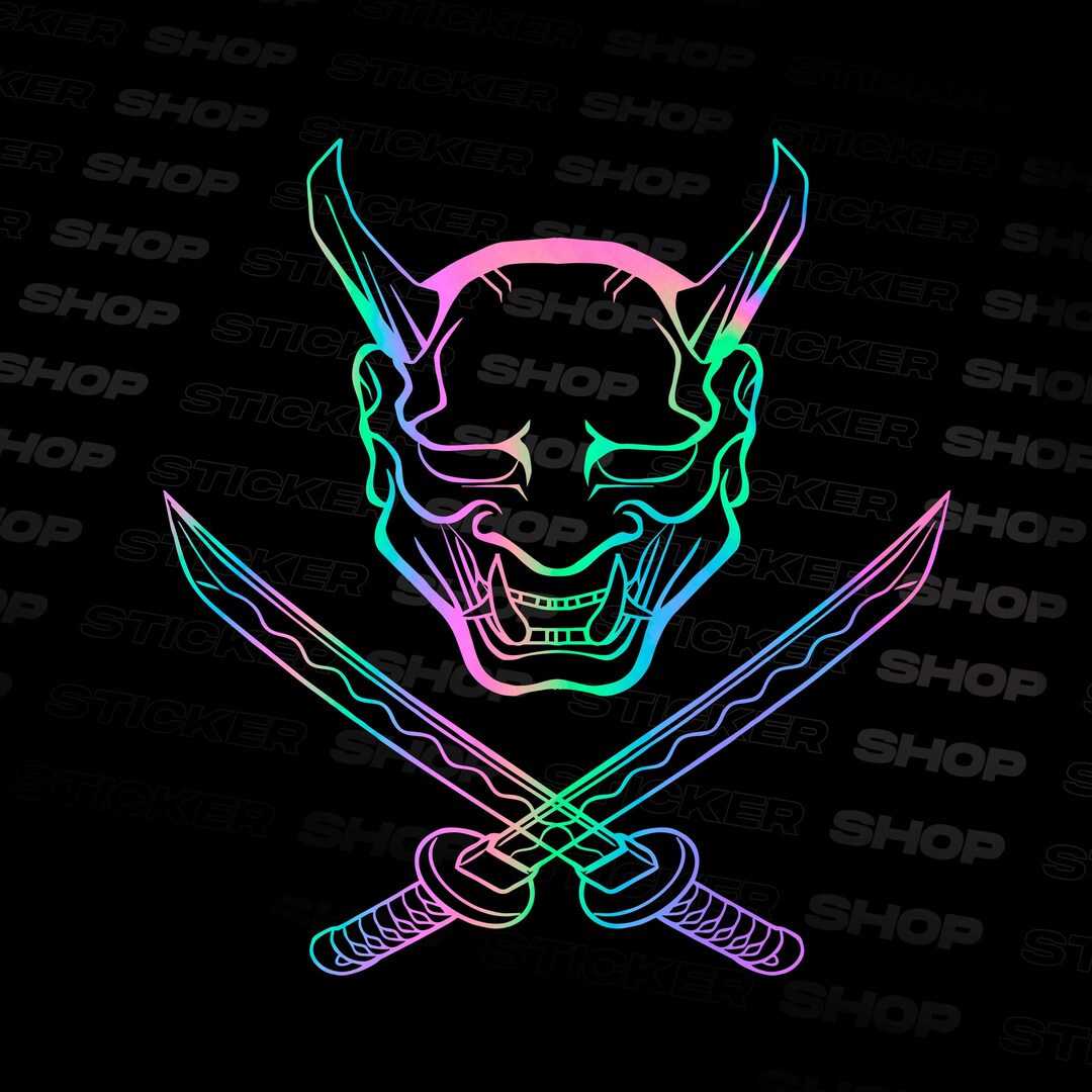 Oni Mask Goon Swords JDM Oil Slick Sticker - Anime Decal - Japan Car ...
