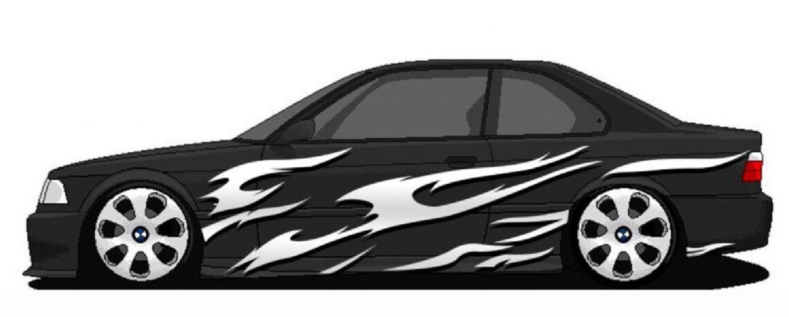 Flames Livery Car Side Sticker, Custom Vehicle Wrap for Race Car Drift ...