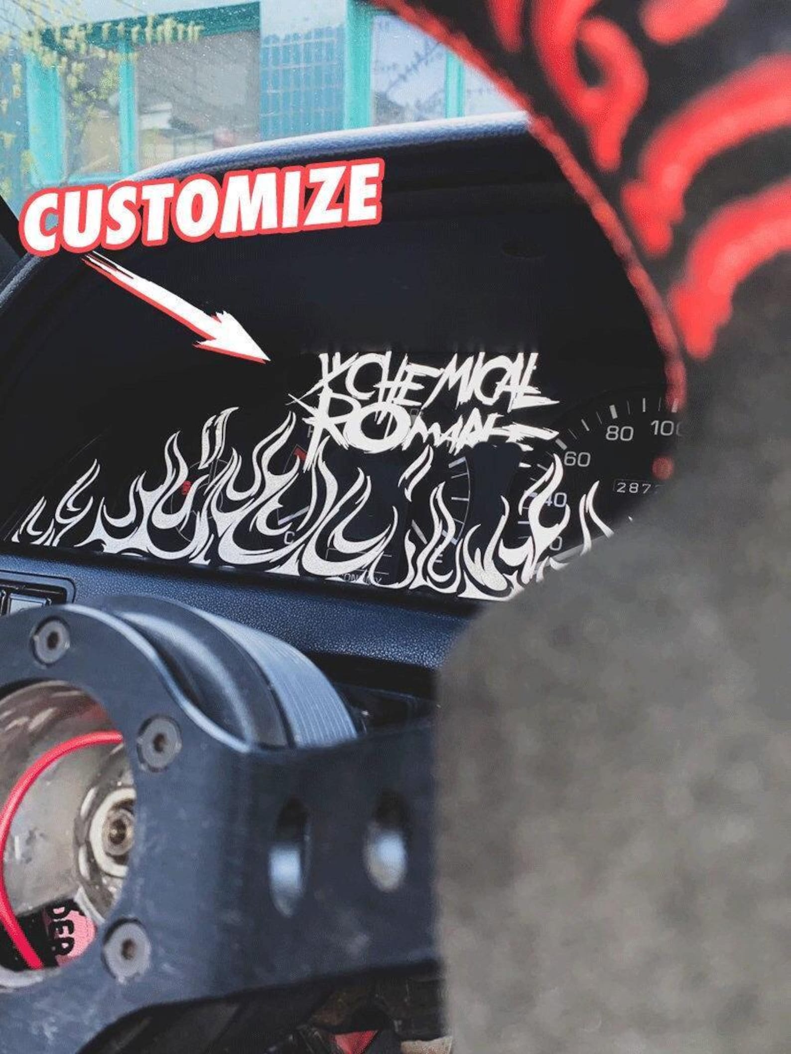 Custom Flame Fire - Car Dashboard Decal / Sticker - JDM Japenese Car ...