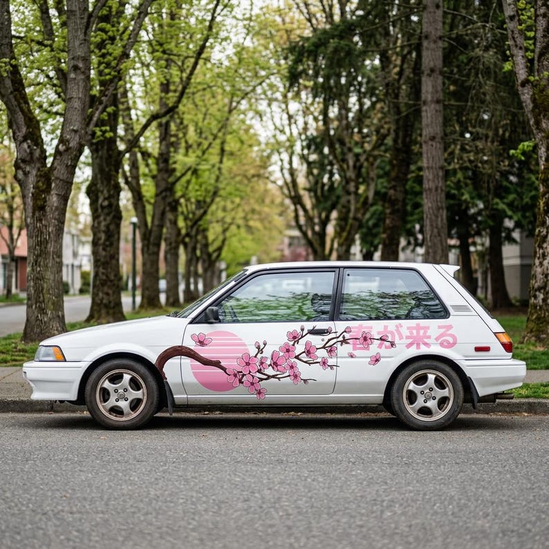 Cherry Blossom Branch and Flowers Car Decals, Sakura Side Graphics ...