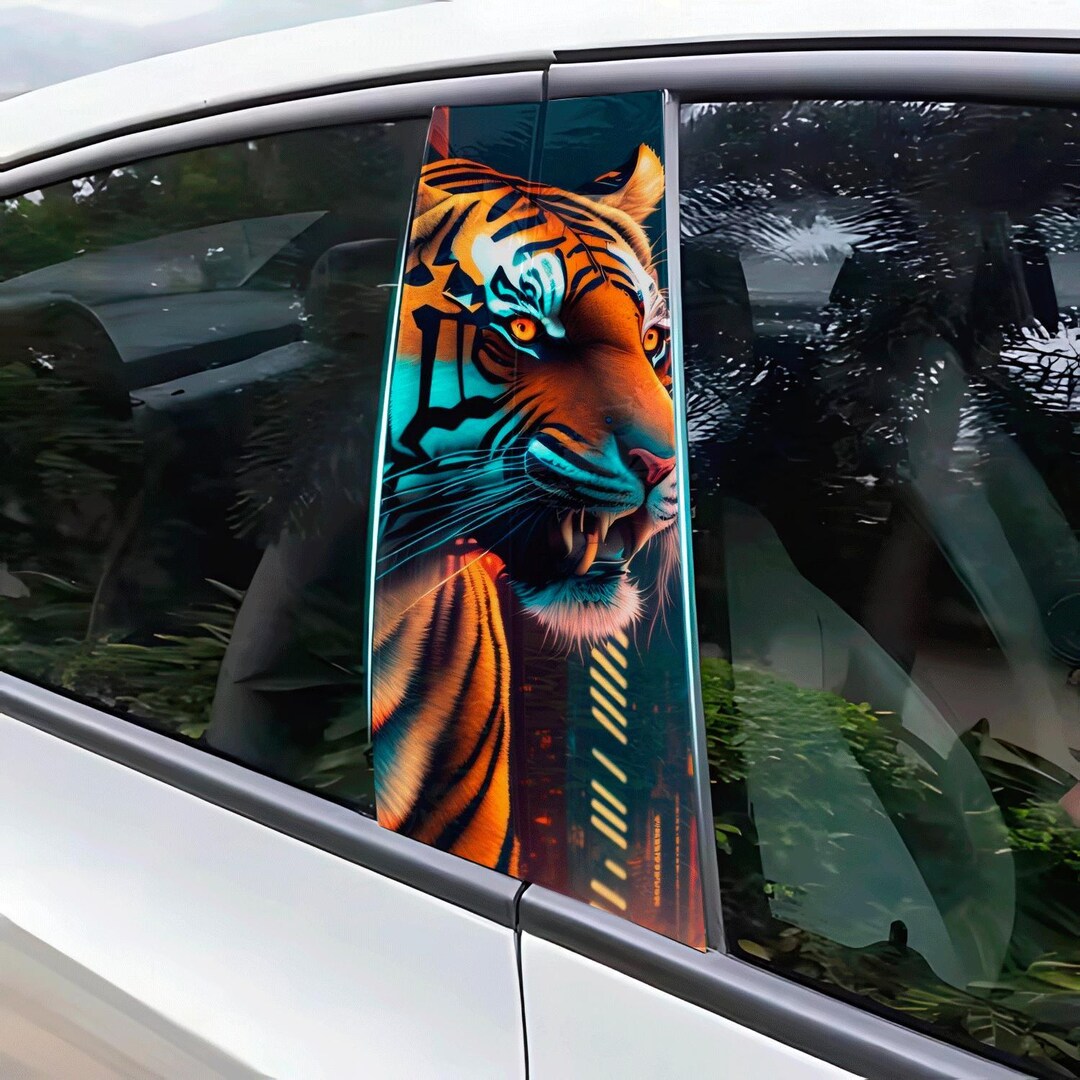 Tiger Car Pillar Sticker, Car Doors Wrap, Custom Vehicle Wrap With ...