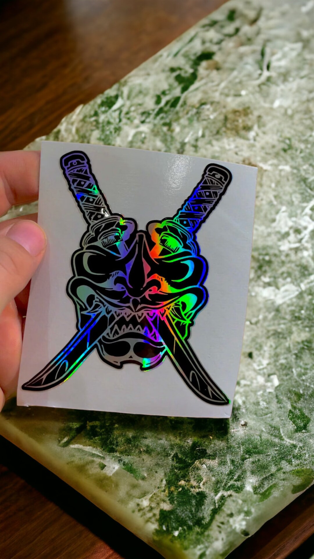 Samurai Katana JDM Oil Slick Sticker Oni Mask - Anime Decal Japan Car ...