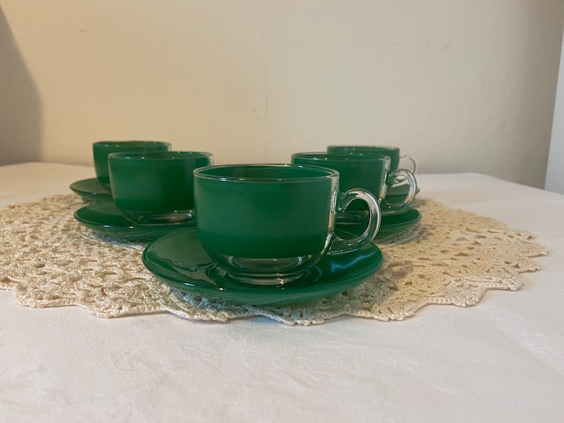 Vintage French ARC Arcopal Cups and Saucers Set of 5 Two Tone - Etsy