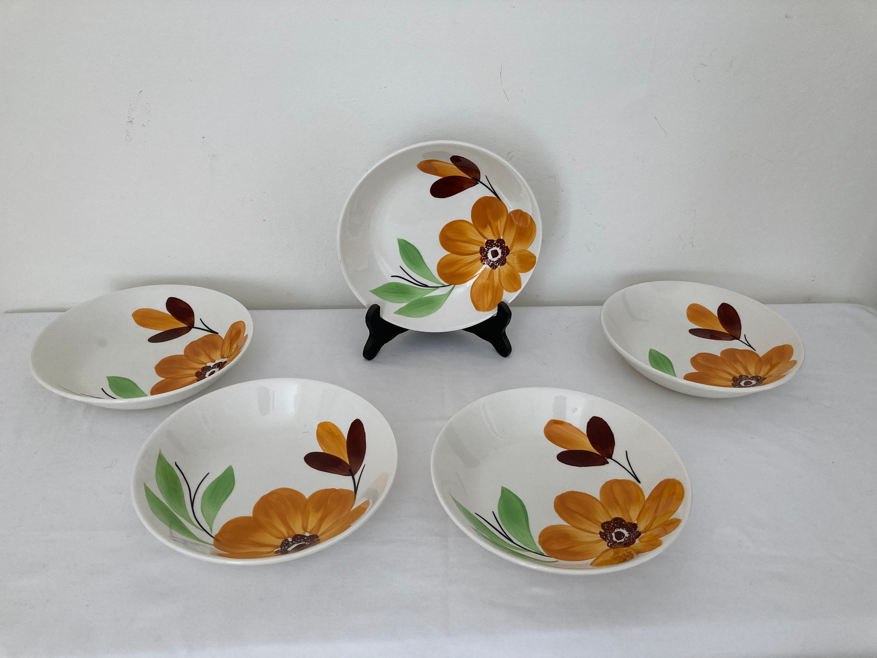 French Vintage Gien Set of 5 Dinner Bowls Hand Painted Orange | Etsy