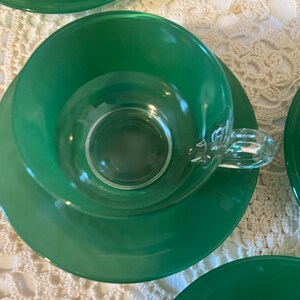 Vintage French ARC Arcopal Cups and Saucers Set of 5 Two Tone Green and ...